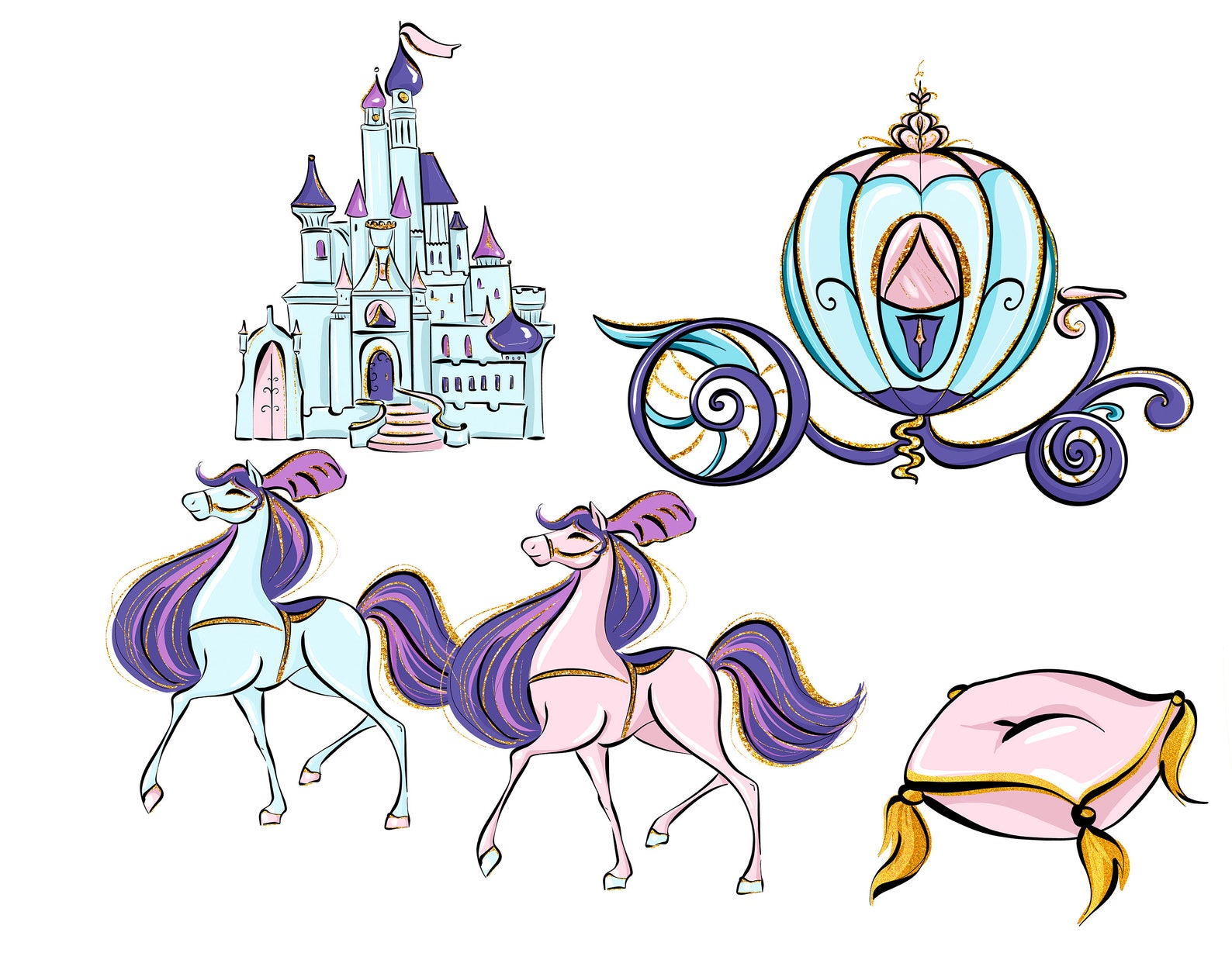 Cute Cinderella Clipart, Pumpkin Carriage, Fairy Tale Princess, Glass ...