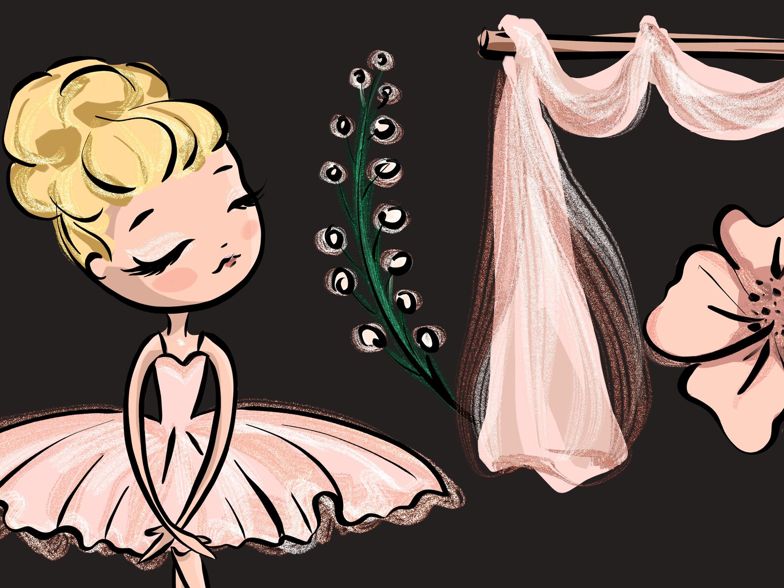Boho Ballerina Clipart: Watercolor Pink Ballet PNG, Tutu Girls Clipart ...