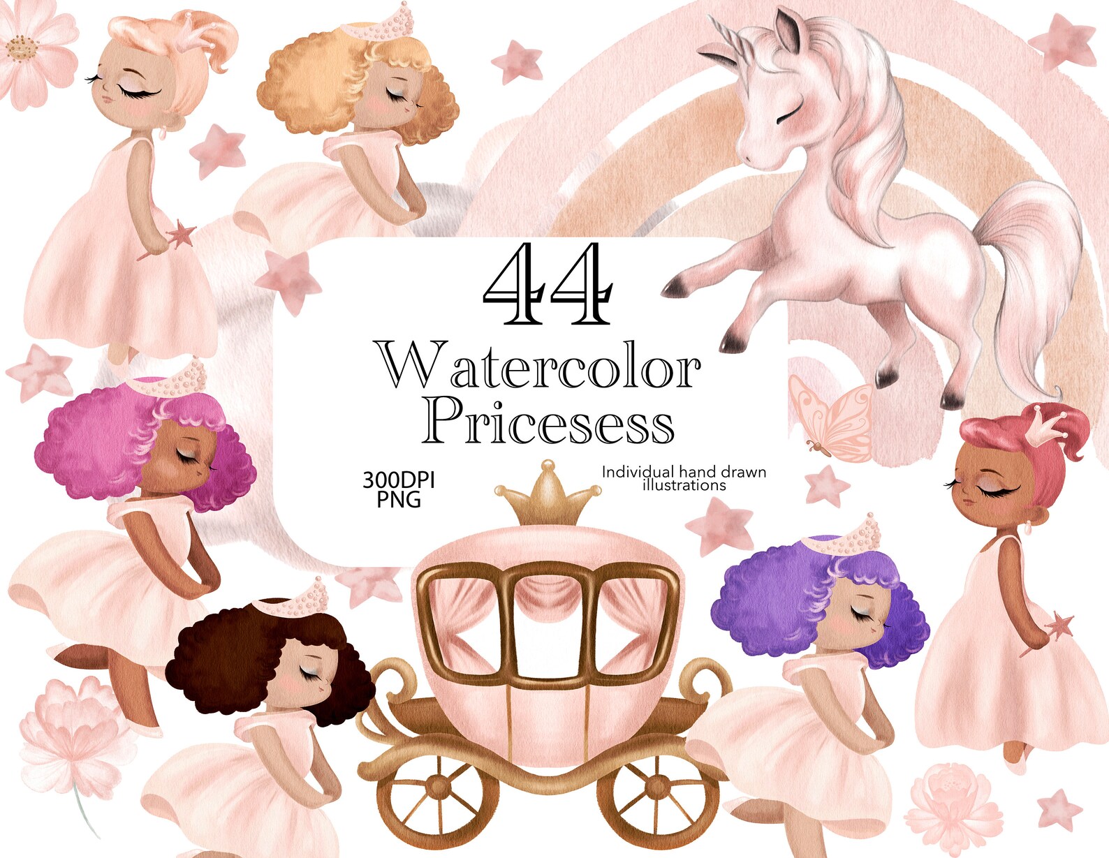 Watercolor Princess Clip Art, Magic Clipart, Cute Princess Clipart ...