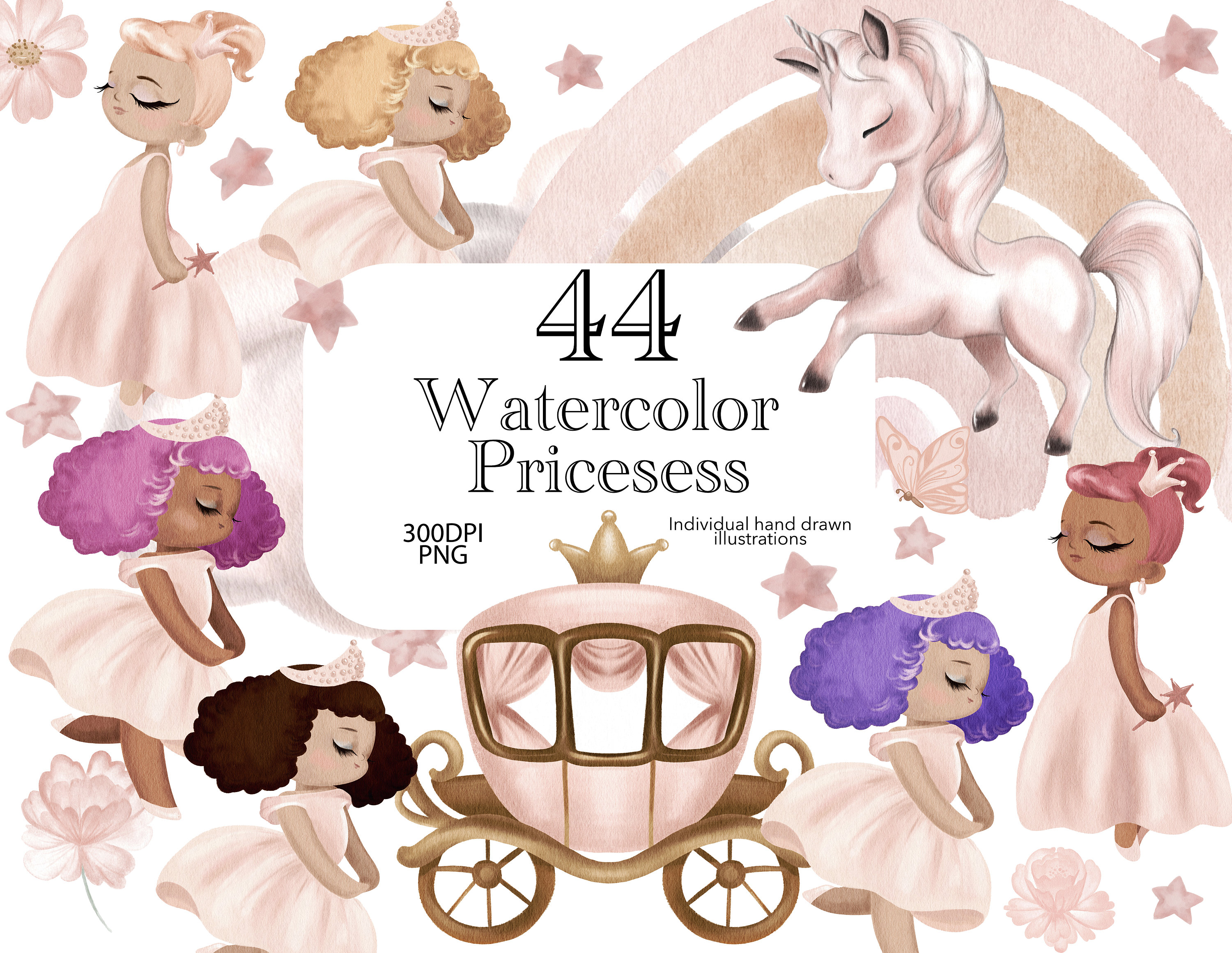 Watercolor Princess Clip Art, Magic Clipart, Cute Princess Clipart ...