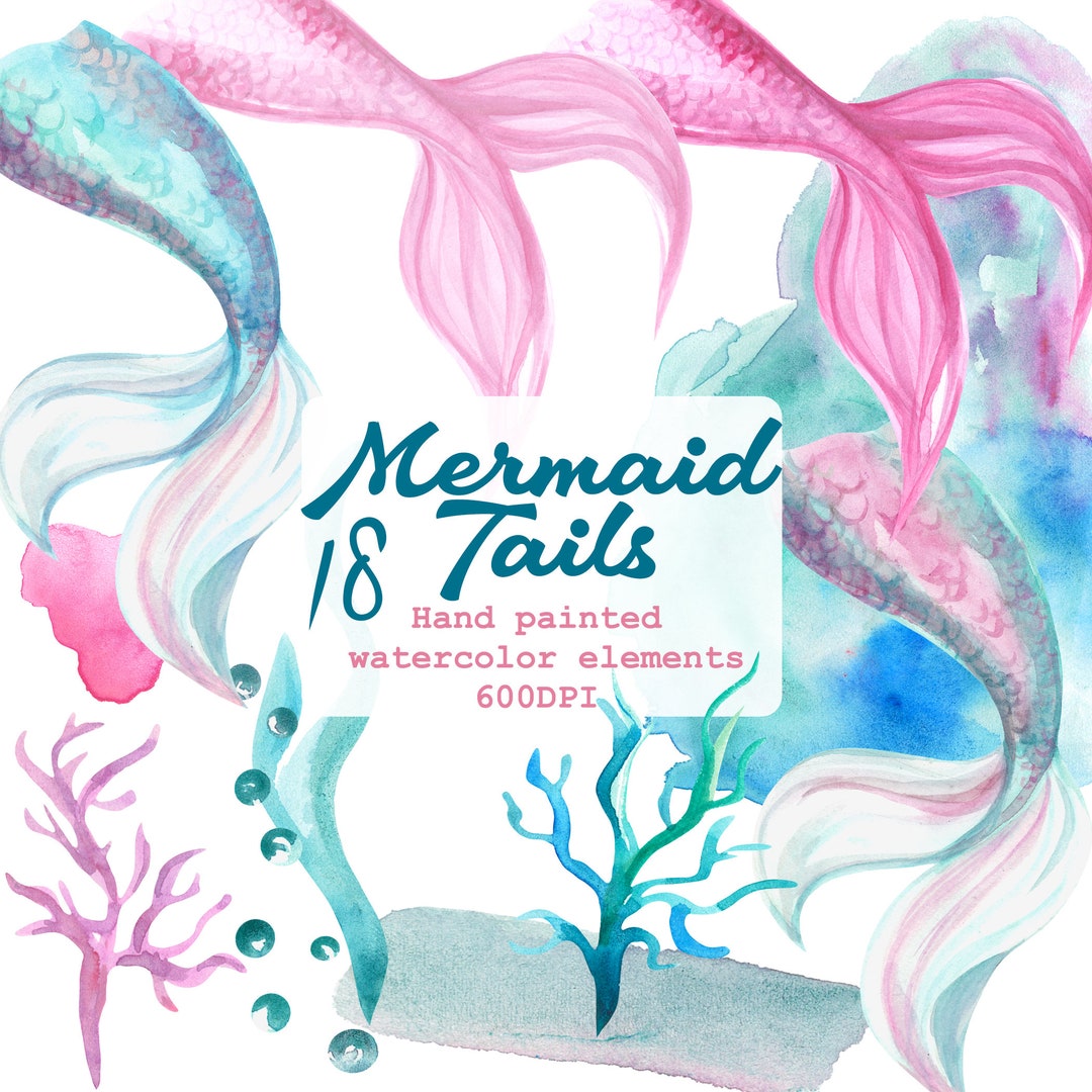 Watercolor Mermaid Tail Clipart: Hand-painted Ocean PNG (digital ...