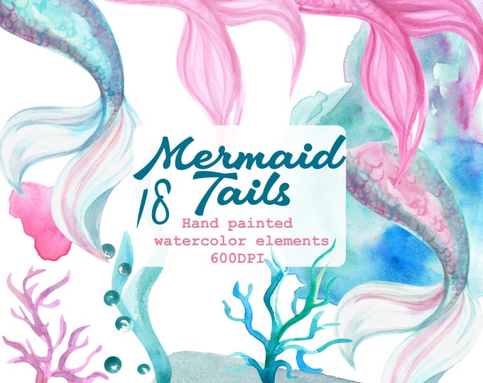 Mermaid Watercolor Clipart. Mermaids Tails, Tail Digital Png Clip Art ...