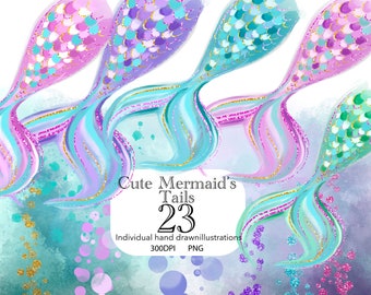 Watercolor Mermaid Tail Clipart, Sea Beach Clipart, Mermaid Tails ...