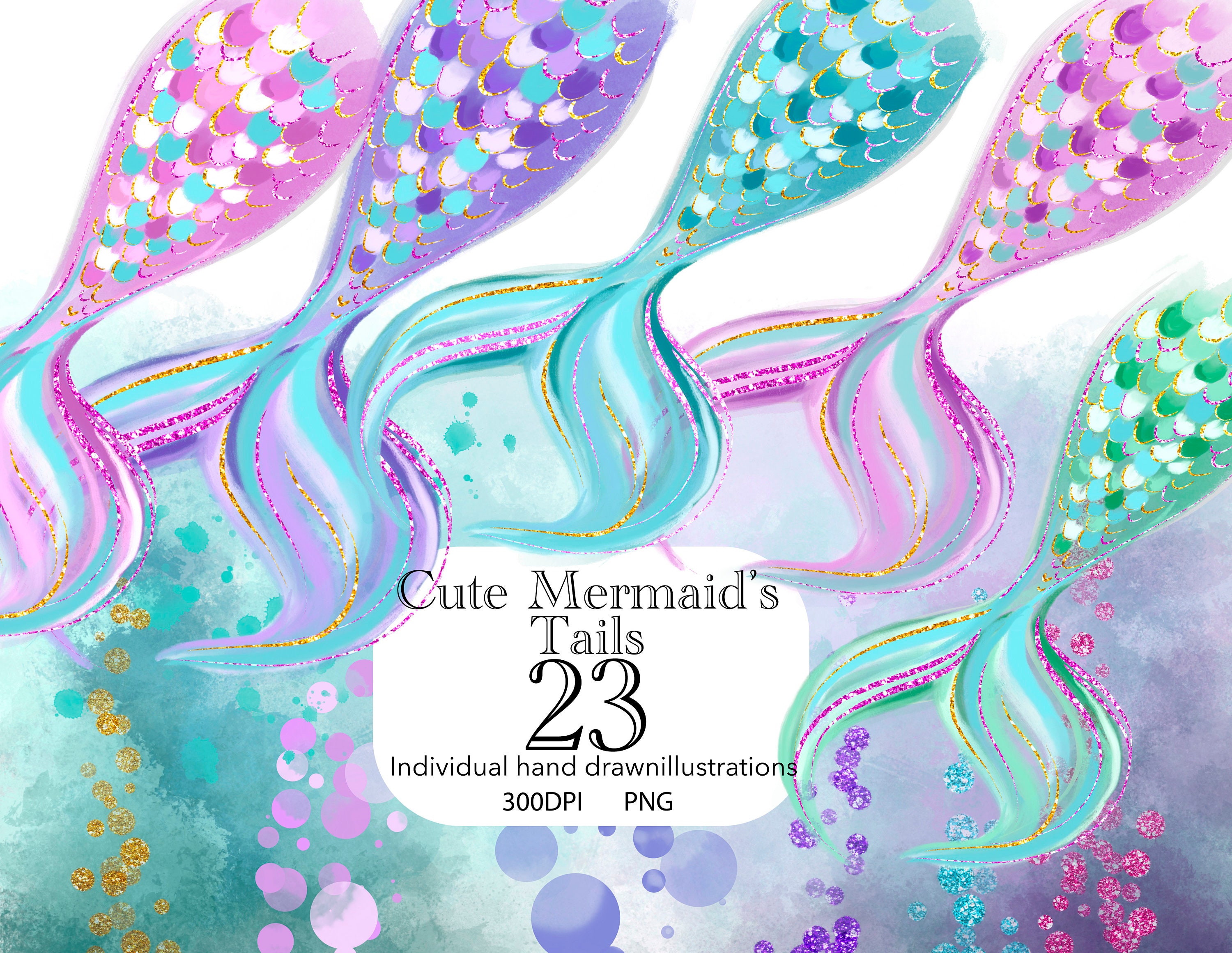 Mermaid Tail Clip Art, Watercolor Mermaid Tail Clipart, Underwater ...