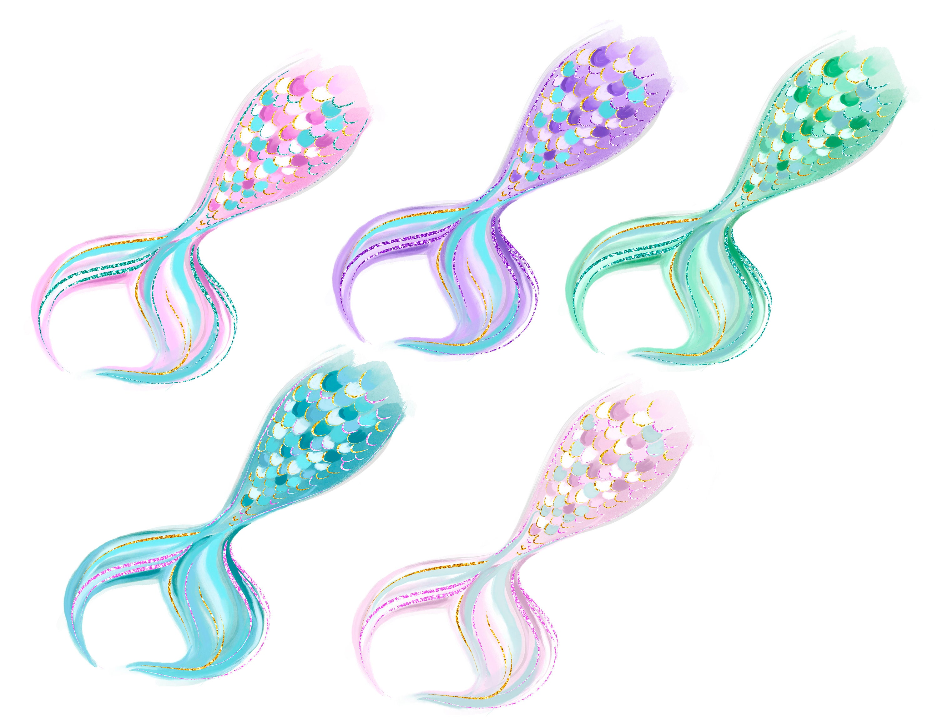 Watercolor Mermaid Tail Clipart, Mermaid Clip Art, Underwater Glitter ...