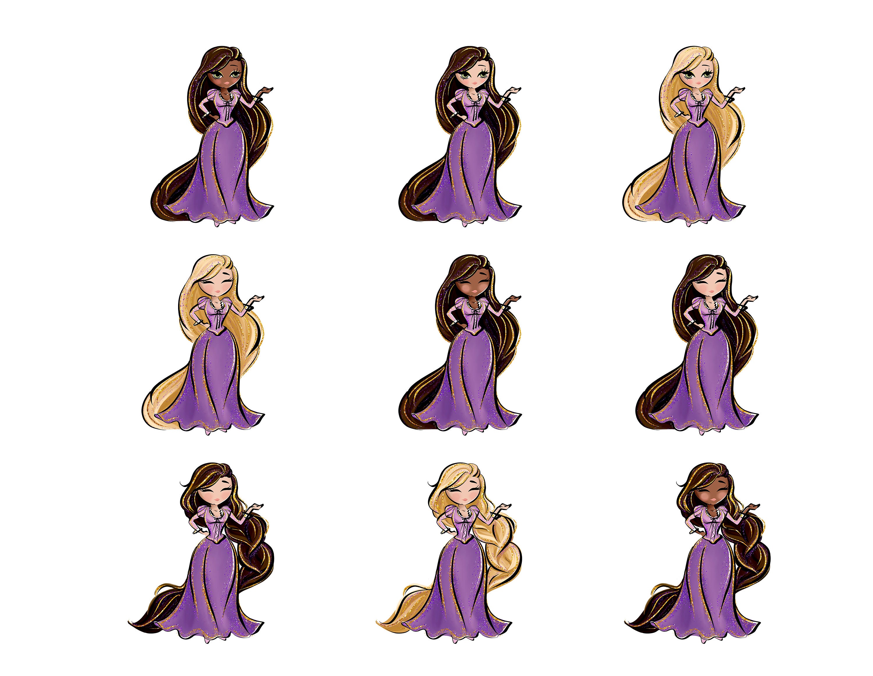 Rapunzel Clipart Set: Watercolor Princess, Tower, Pascal, Maximus ...