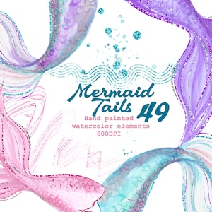 Watercolor Mermaid Tail Clipart, Mermaid Clip Art, Underwater Glitter ...