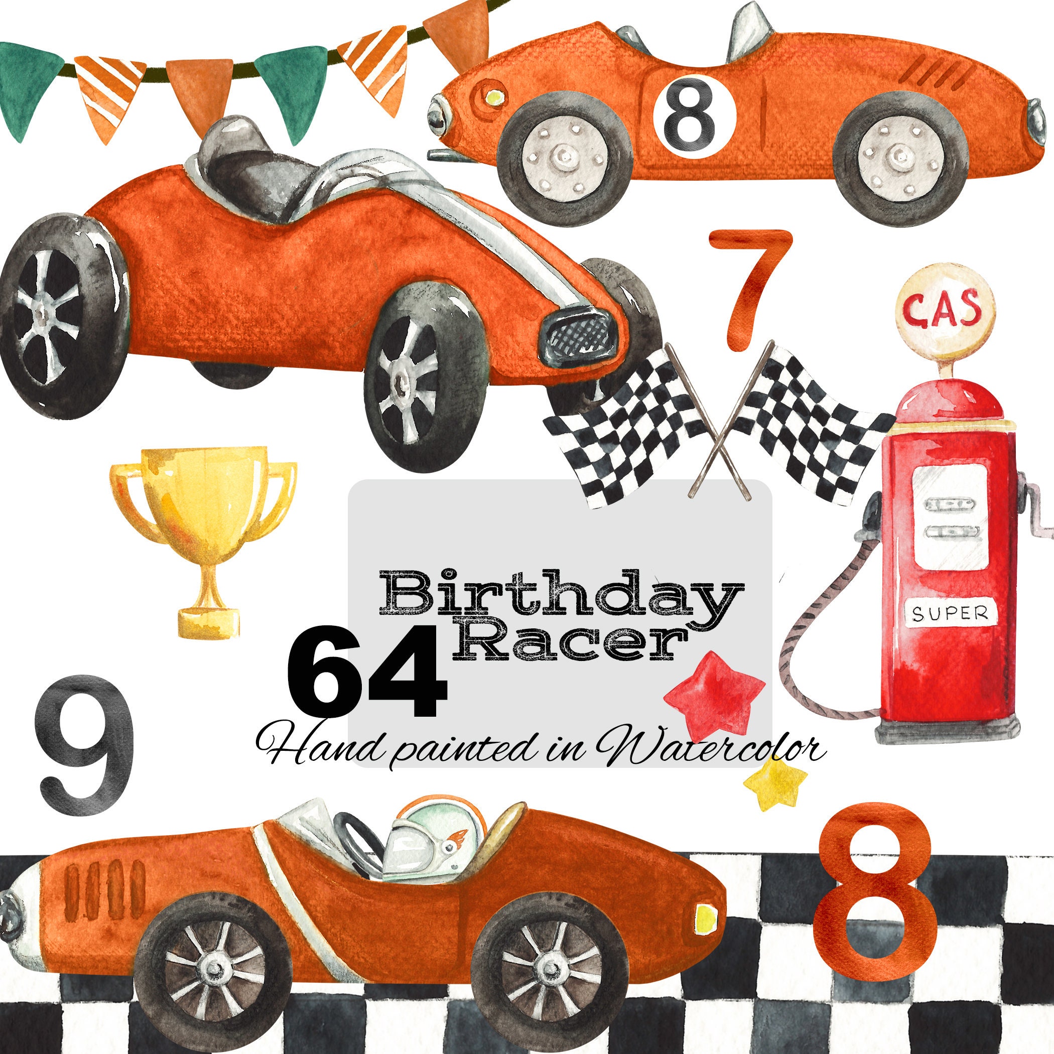 Watercolor Vintage Cars Clip Art Set, Baby Boy Sport Cars, Race Cars ...