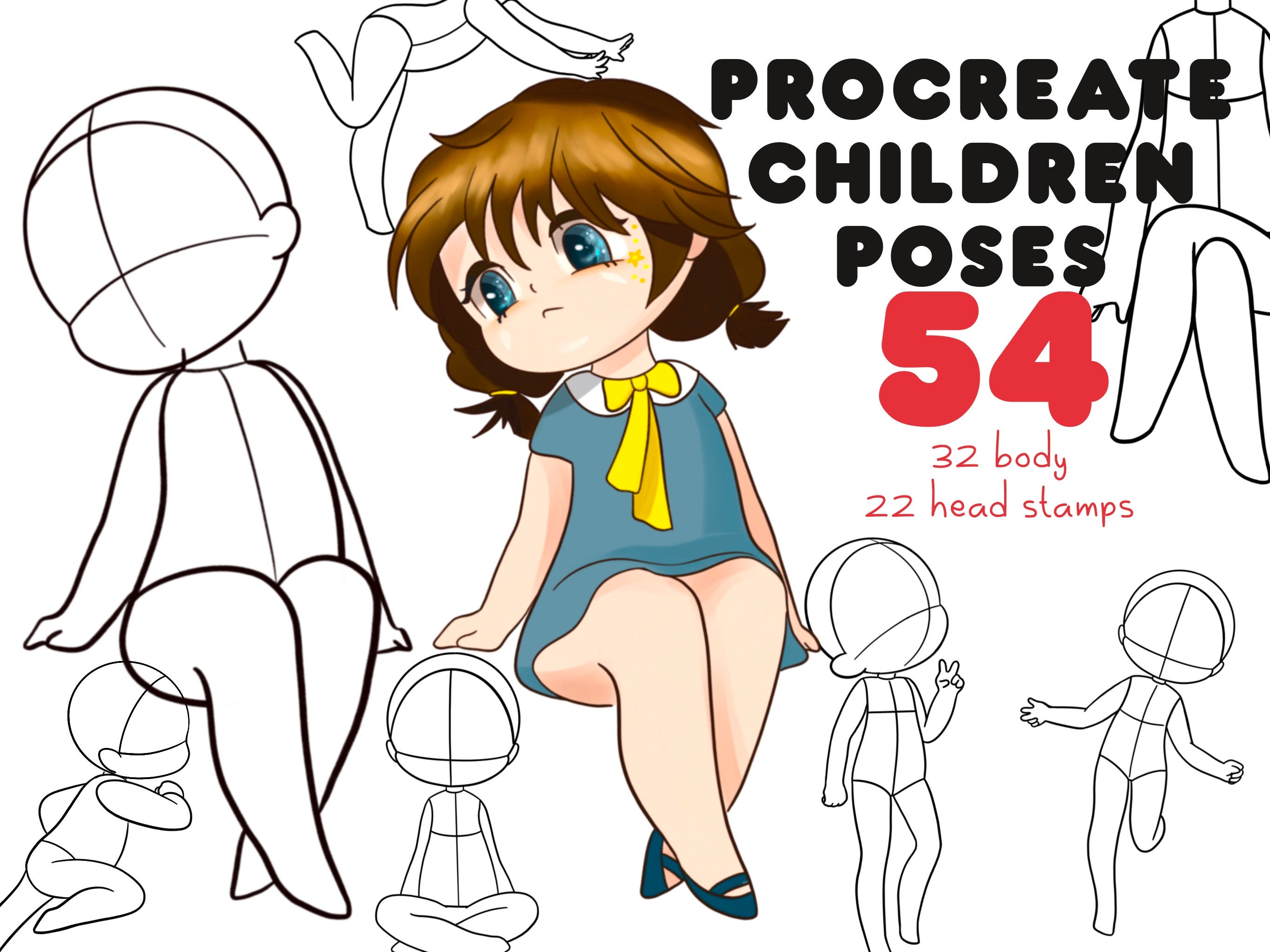 Procreate Brushes for Character Design, Body Poses, Kids Shape Stamps ...