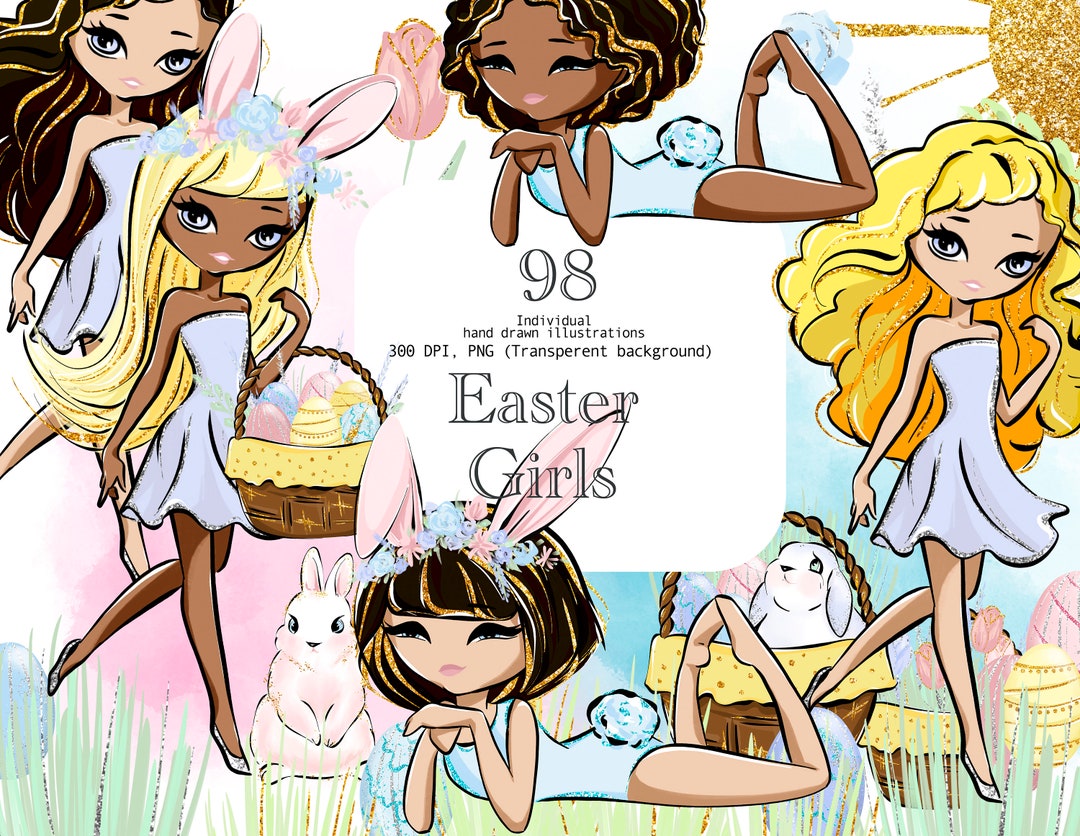 Easter Girl Clipart: Spring Bunny, Eggs Illustrations (digital File) - Etsy