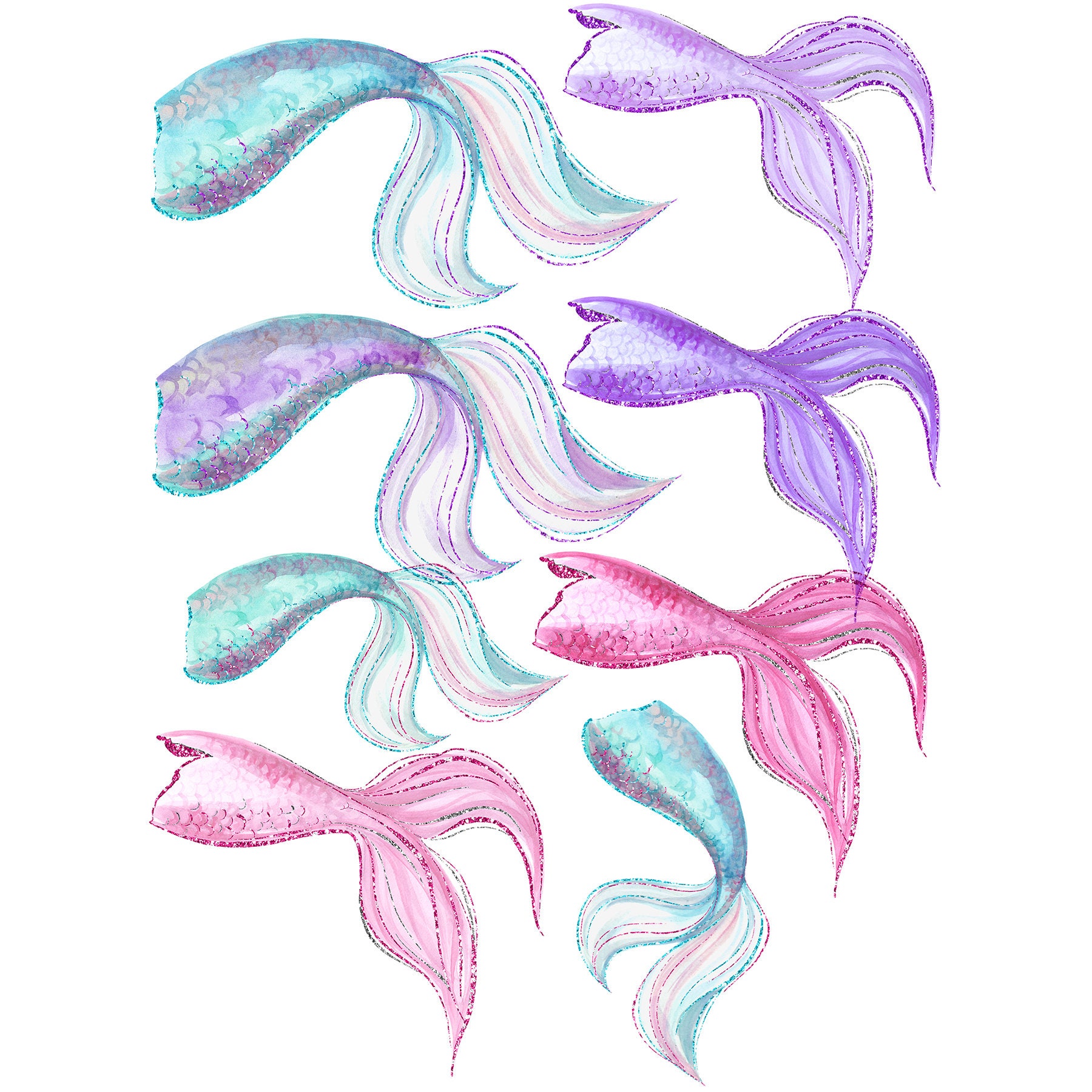 Watercolor Mermaid Tail Clipart, Mermaid Clip Art, Underwater Glitter ...