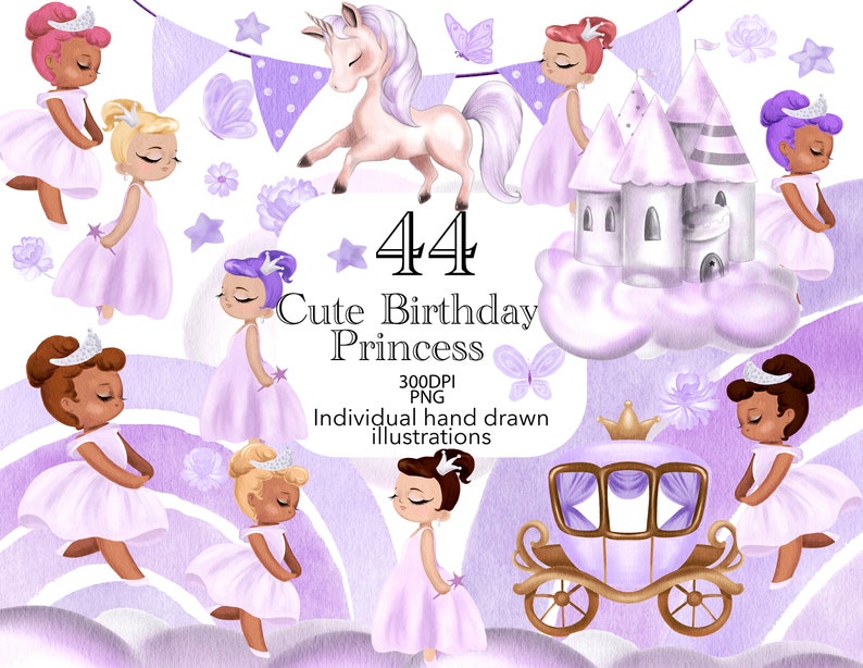Princess Girl Clipart, Cute Princess Clipart, Watercolor Princess PNG ...