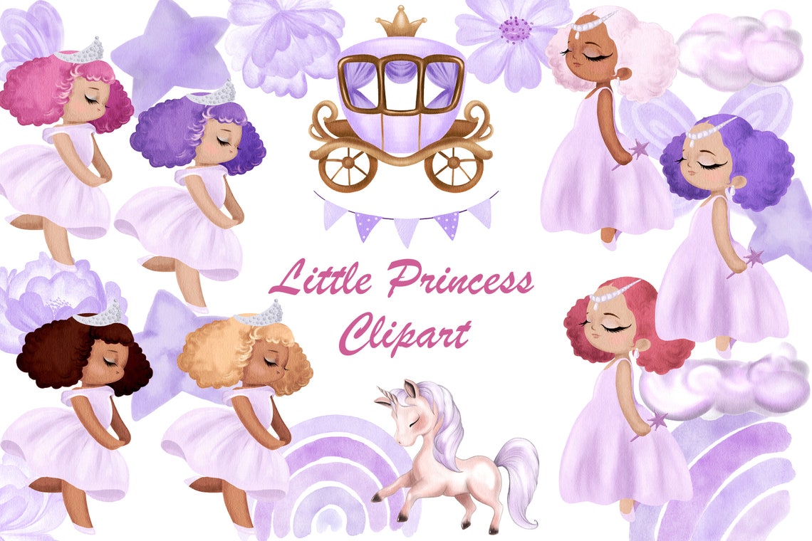 Watercolor Princess Clipart Set: Temple, Unicorn, Rainbow, Magical ...