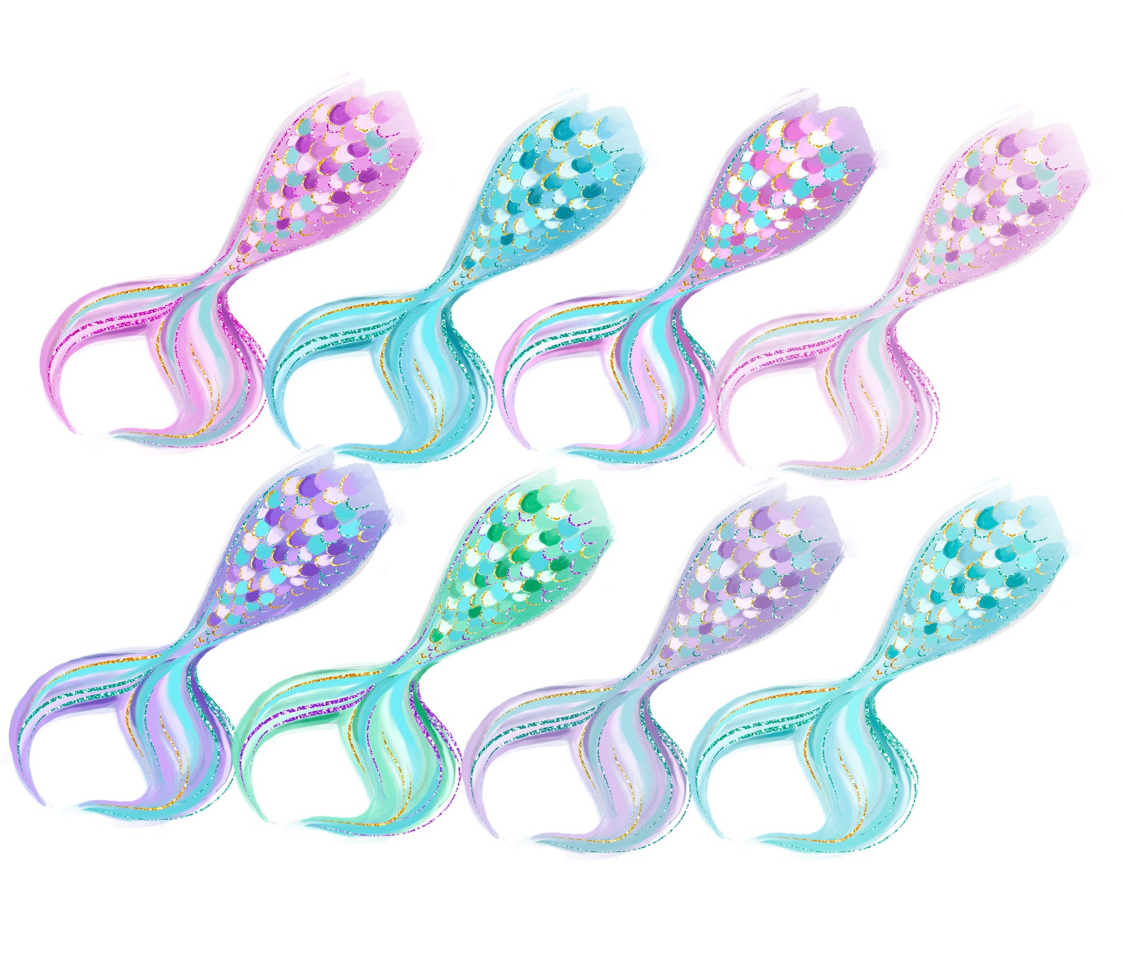 Watercolor Mermaid Tail Clipart, Mermaid Clip Art, Underwater Glitter ...