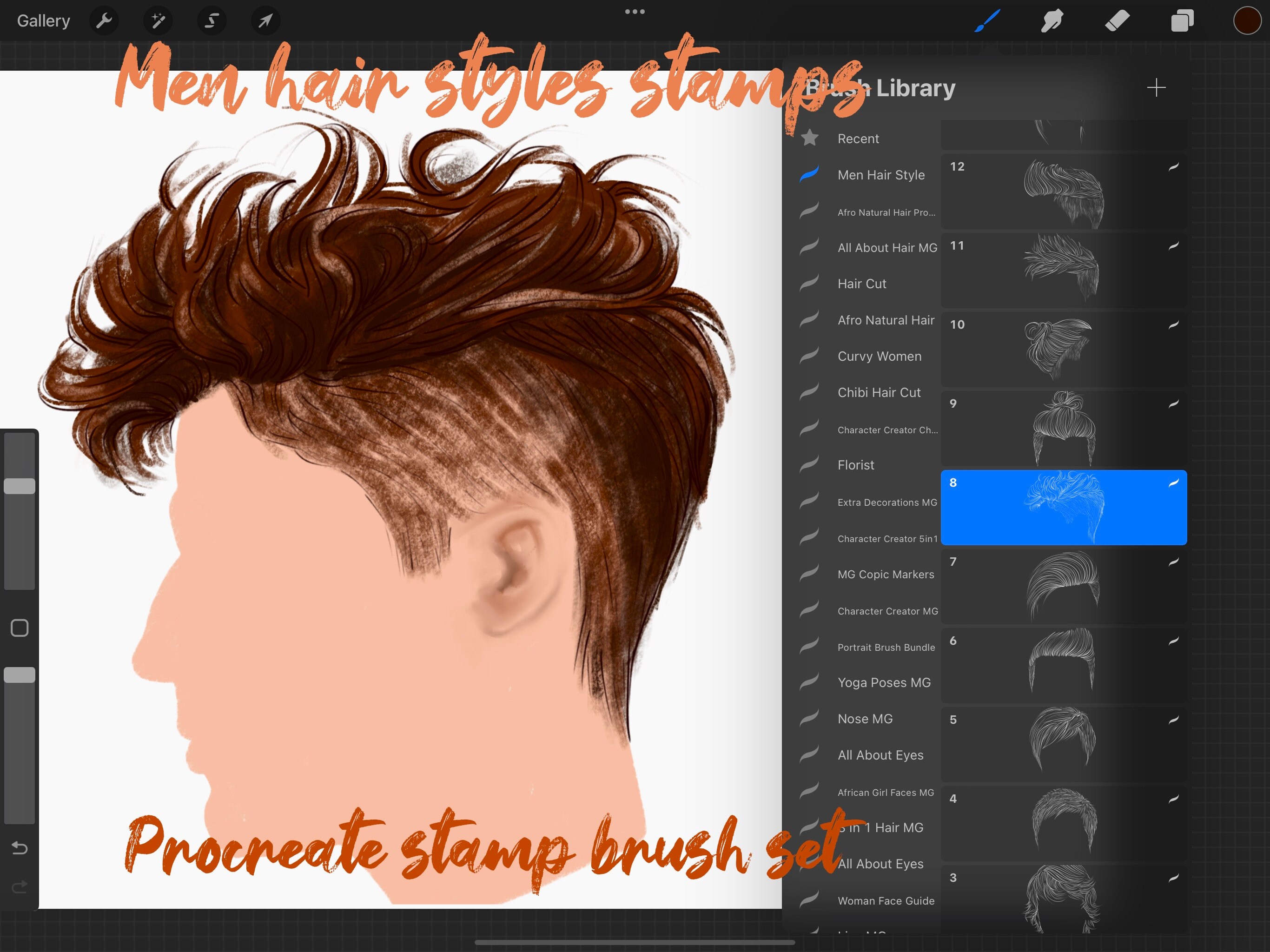 Stamps Guide Procreate Brushes, Men Hairstyle Stamps Bundle, 15 Hand ...