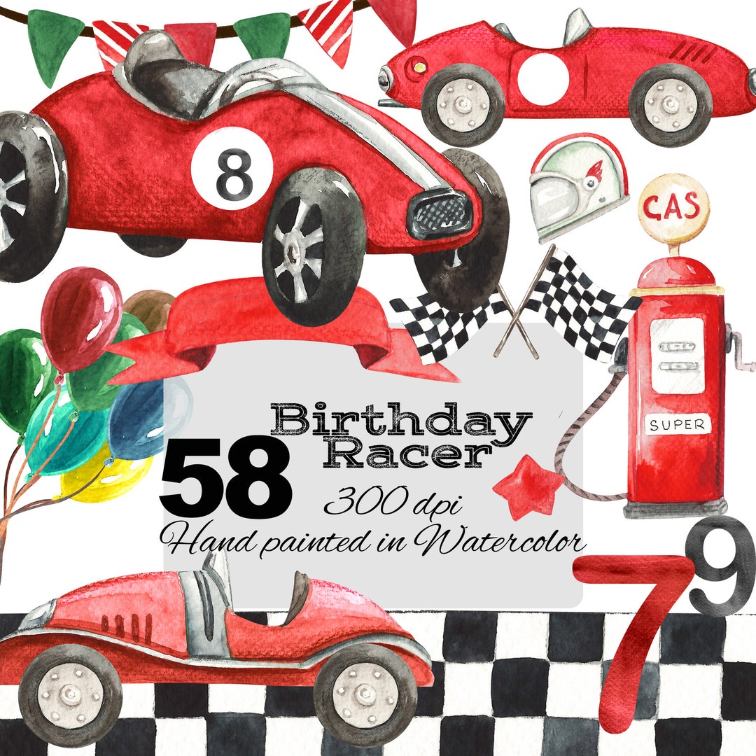 Watercolor Vintage Race Car Clipart: Nostalgic Automobile Illustrations ...