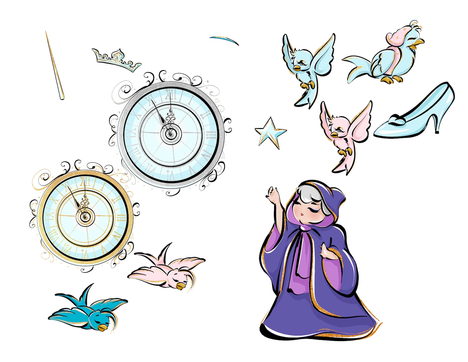 Cute Cinderella Clipart, Pumpkin Carriage, Fairy Tale Princess, Glass ...