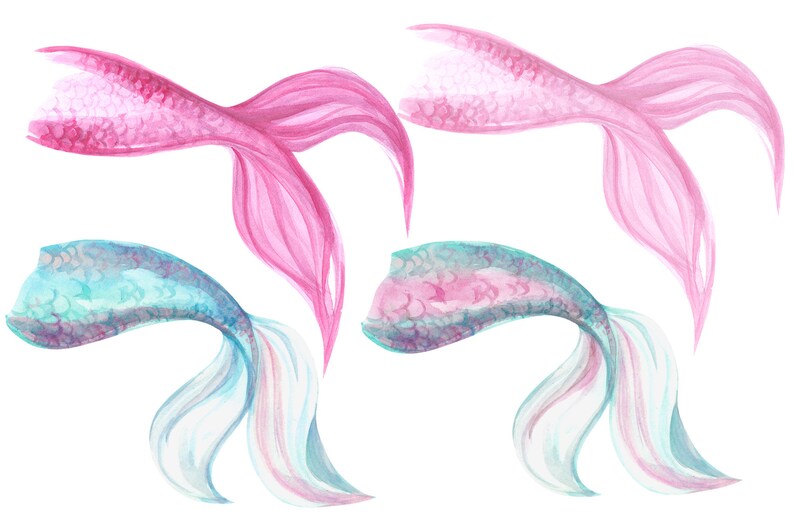 Watercolor Mermaid Tail Clipart: Hand-painted Ocean PNG (digital ...