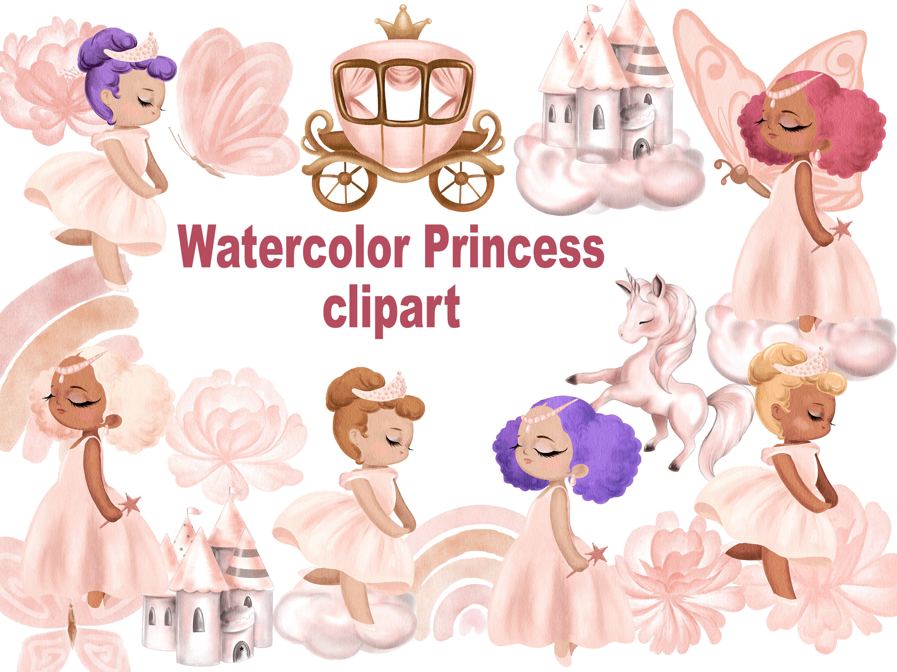 Watercolor Princess Clipart, Magical Castle PNG, Little Princess ...