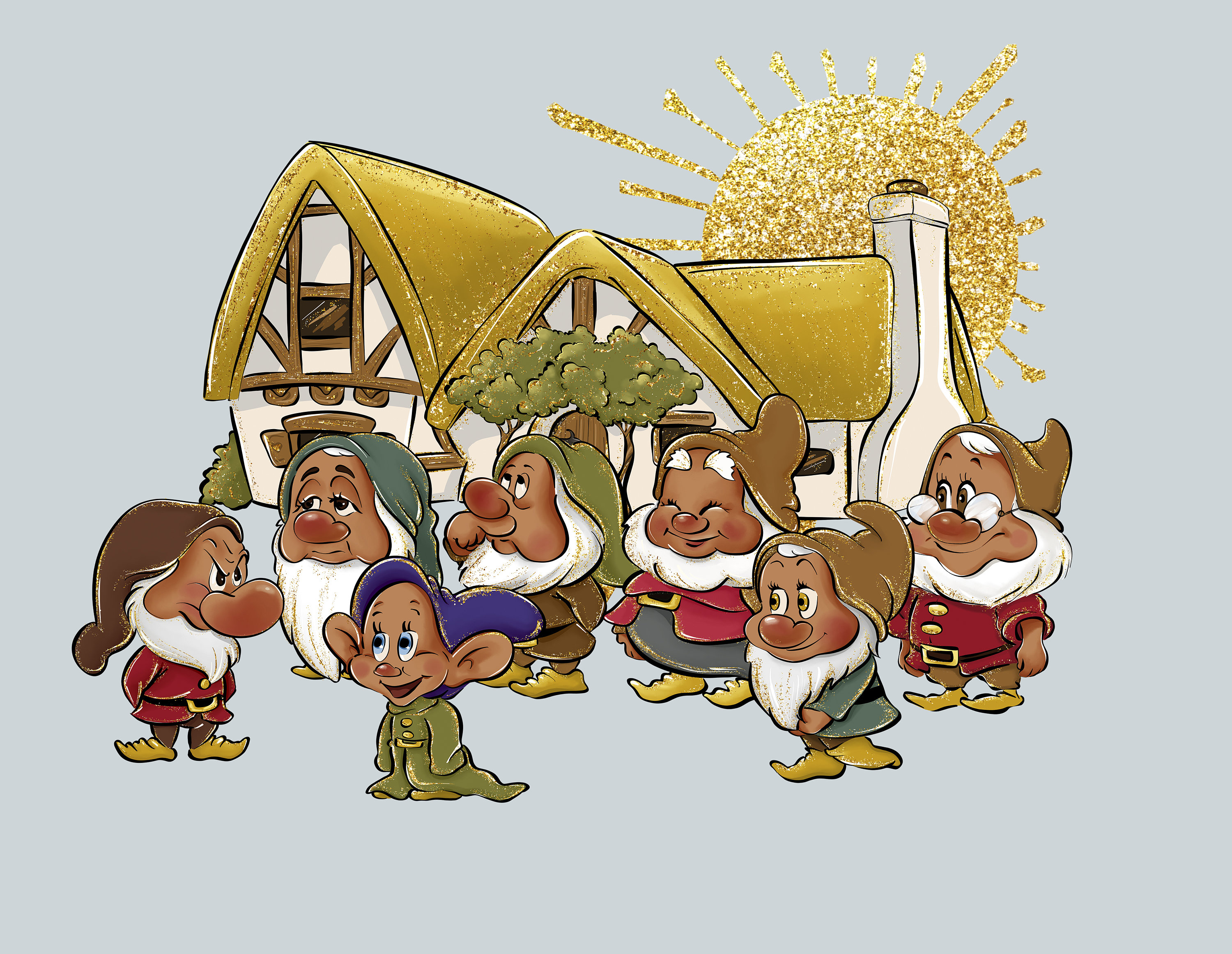 Seven Dwarfs Clipart Sublimation, Brown Skin Dwarfs, Snow White Clipart ...