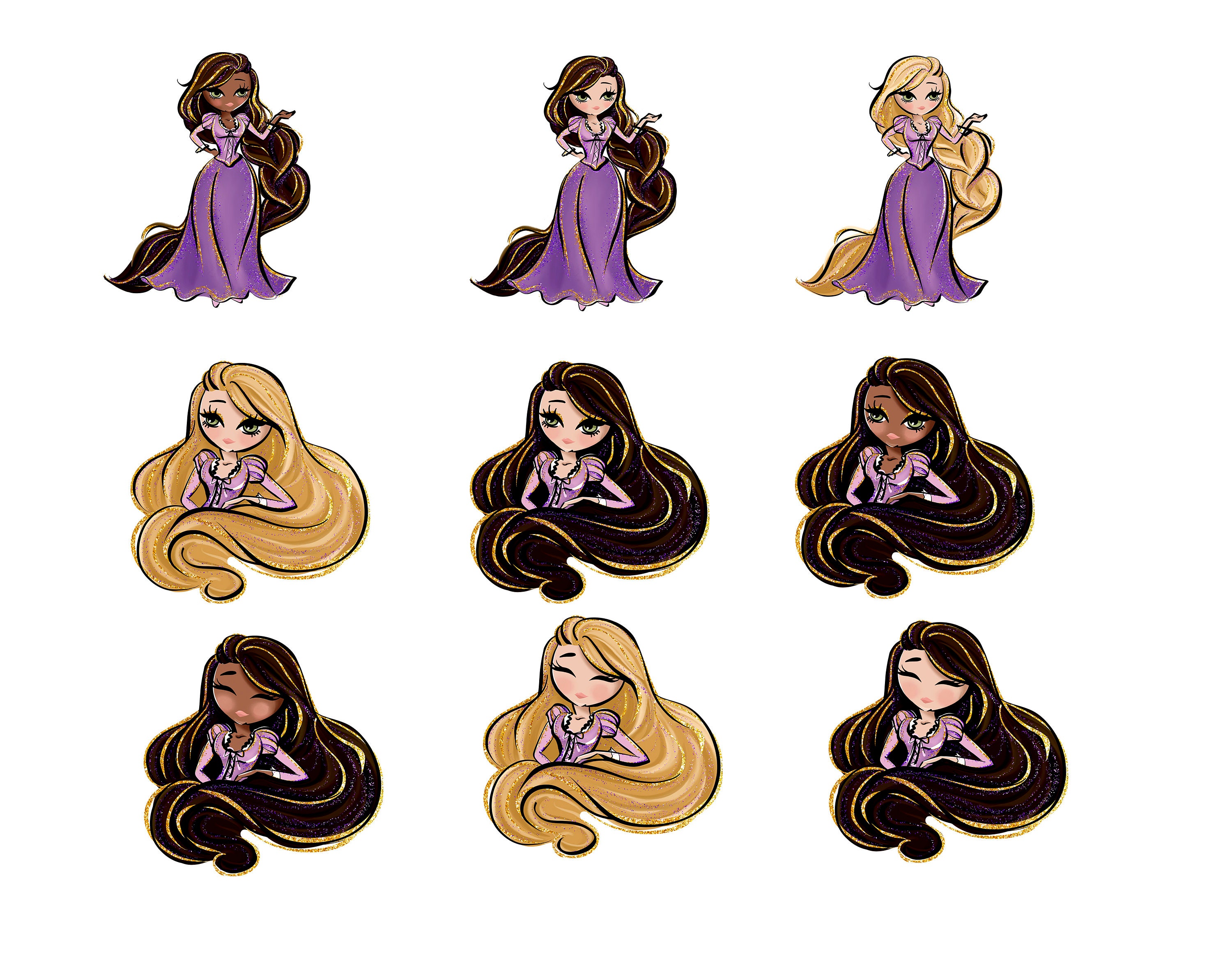 Rapunzel Clipart Set: Watercolor Princess, Tower, Pascal, Maximus ...