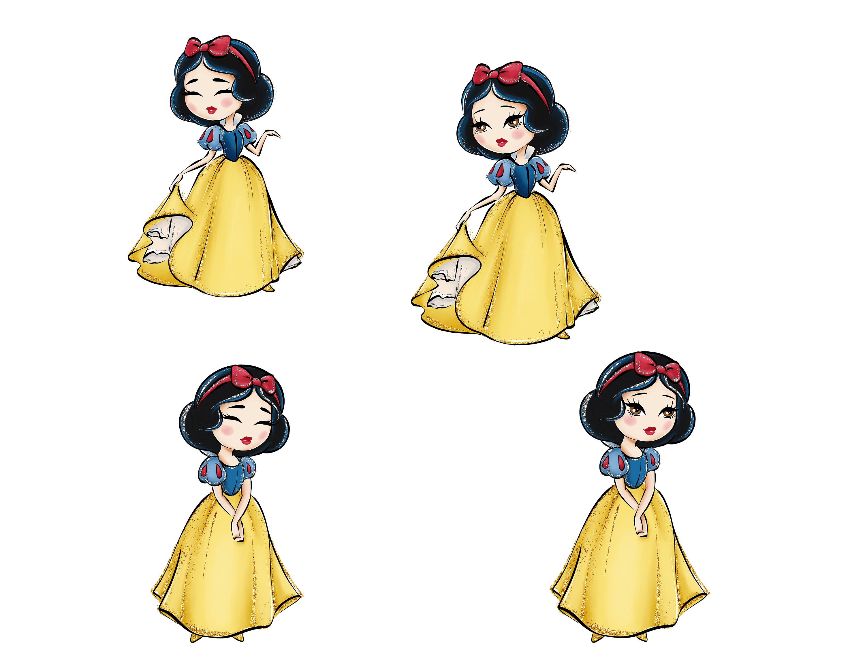 Snow White Clipart: Watercolor Princess, Seven Dwarfs, Deer (PNG ...