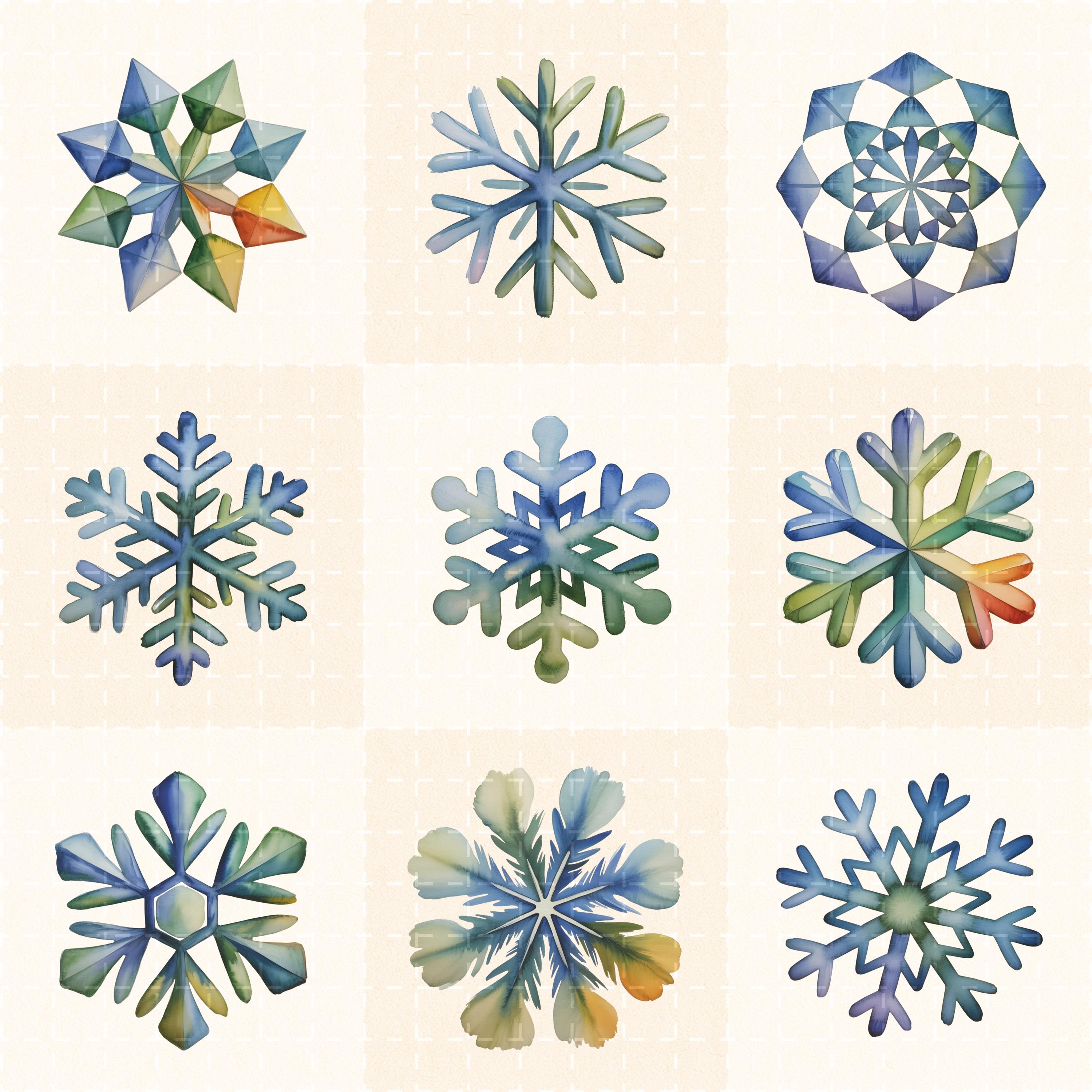 Blue Watercolor Snowflake Clipart Set, Winter Snowflakes PNG Bundle ...