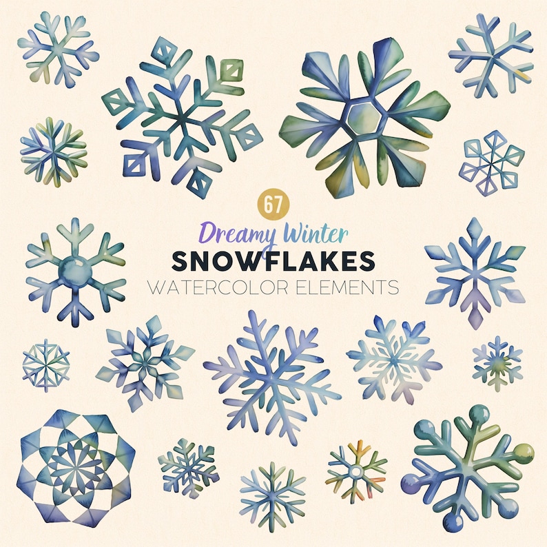 Blue Watercolor Snowflake Clipart Set, Winter Snowflakes PNG Bundle ...