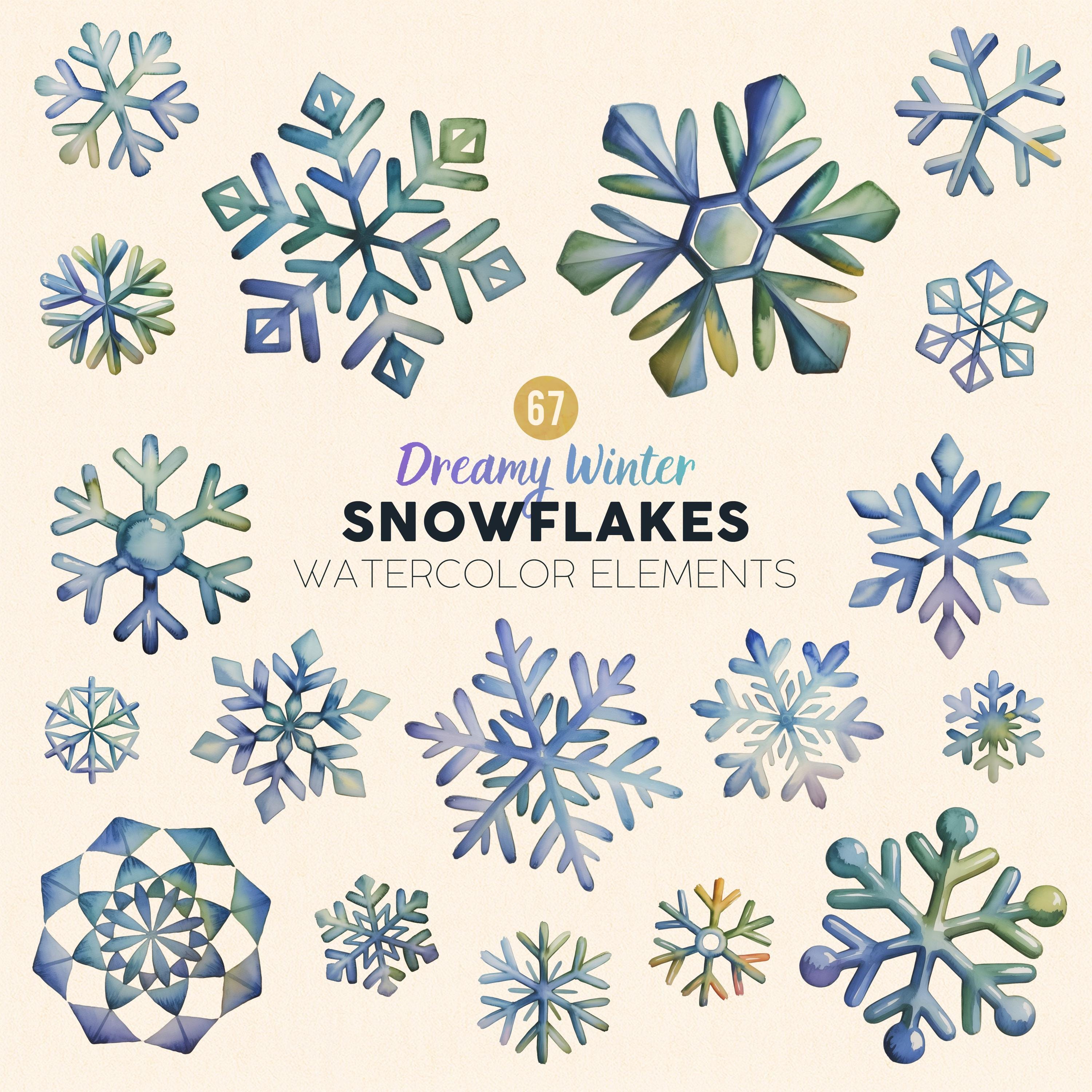 Blue Watercolor Snowflake Clipart Set, Winter Snowflakes PNG Bundle ...