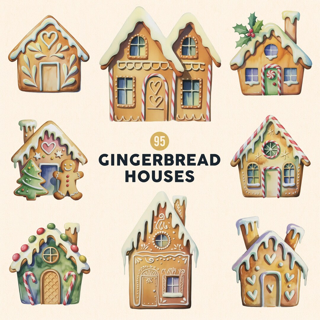 Watercolor Gingerbread House Clipart, Christmas Village Graphics ...
