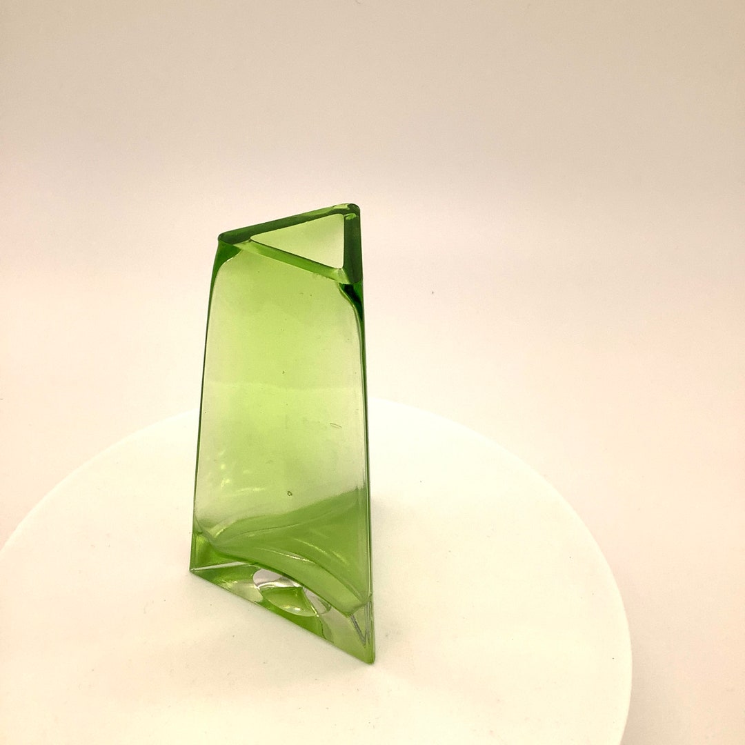 Vintage Small Green Glass Vase - Triangle Form, 1890's, Czech Blown ...