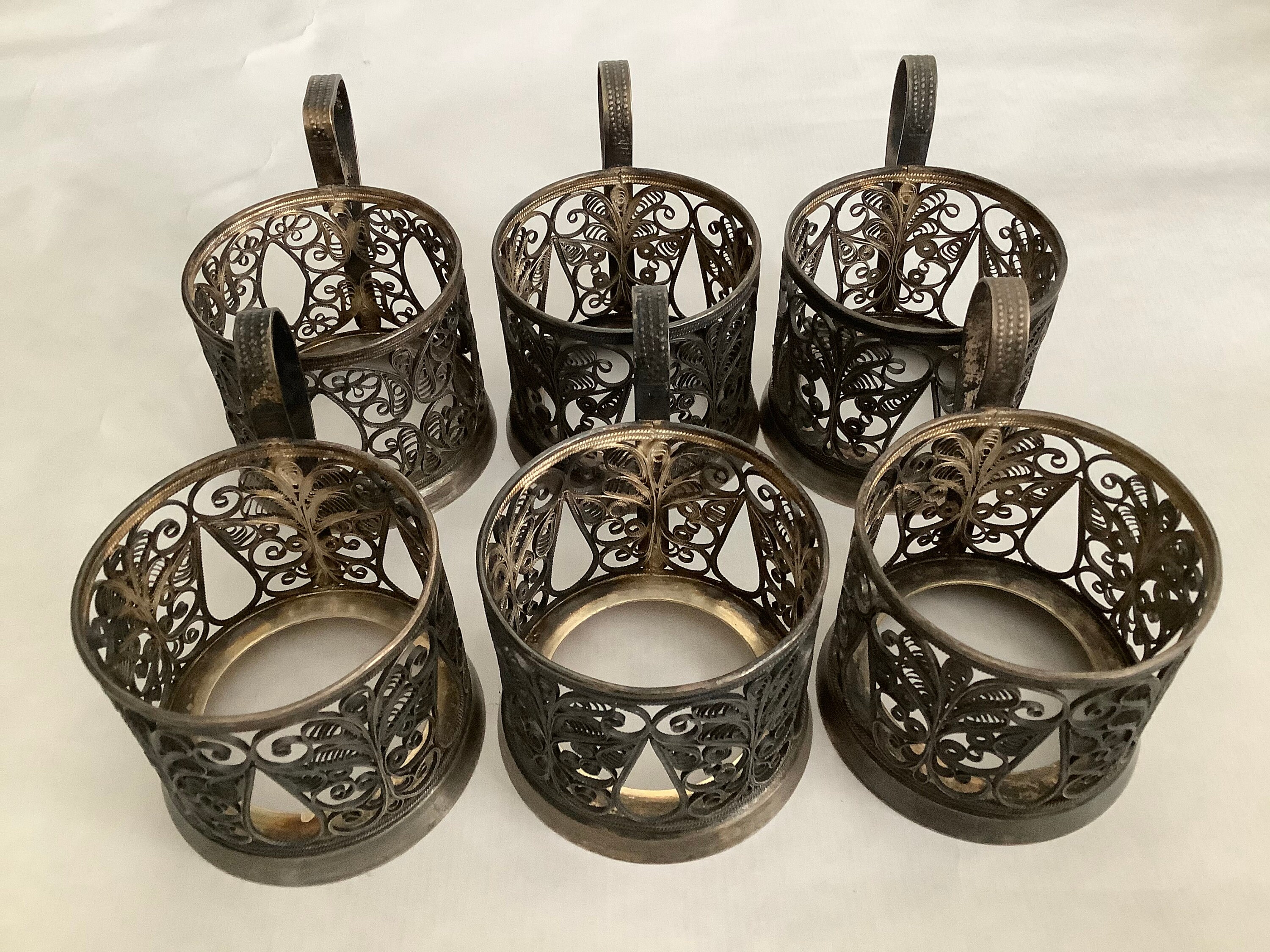 Vintage Silver Plated Filigree Tea Glass Holders - Set of 6 - Etsy