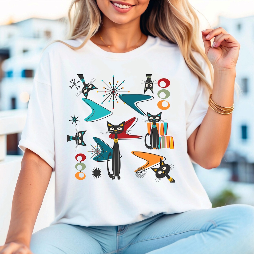 Vintage Atomic Cat Tee: Mid-century Modern Style, Soft Unisex Shirt - Etsy