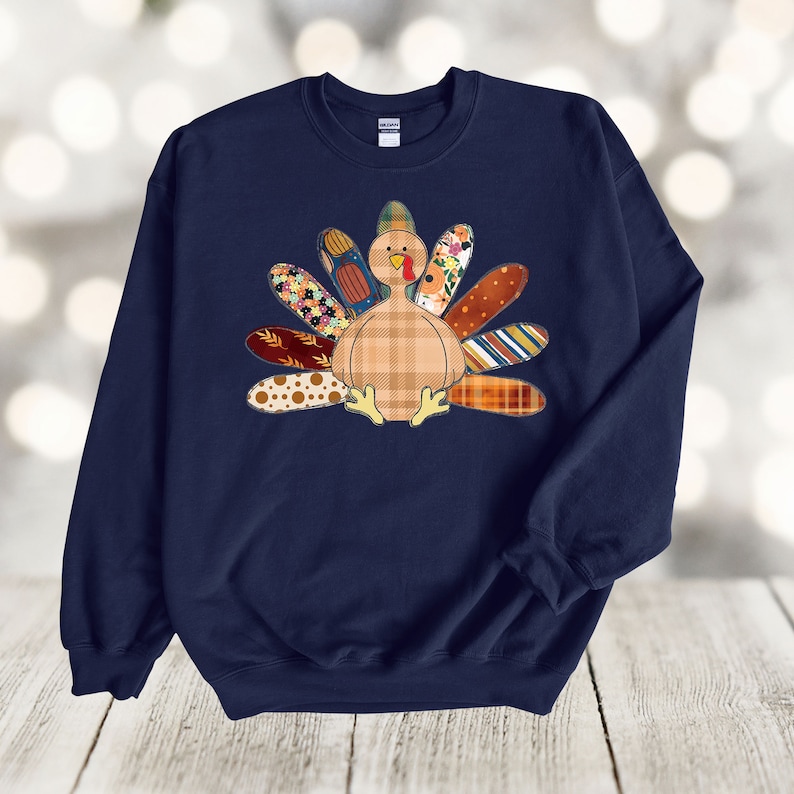 Thanksgiving Turkey Sweatshirt: Printed Faux Patchwork Design - Etsy