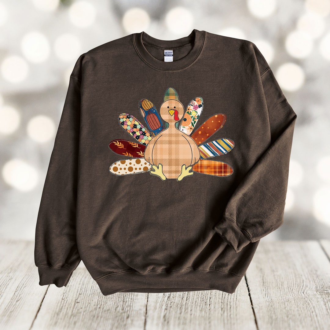 Thanksgiving Turkey Sweatshirt: Printed Faux Patchwork Design - Etsy