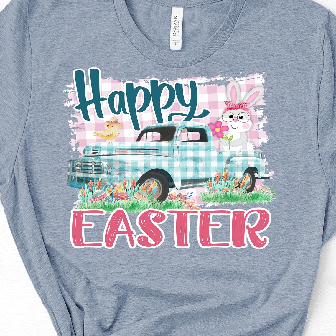 Happy Easter Plaid Vintage Truck, Bella Canvas, Choice of Colors ...