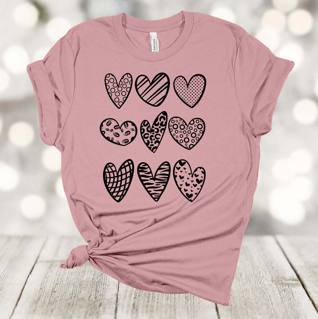 Valentine's Day Shirt, Valentine Hearts, Hearts in A Row, Heather ...