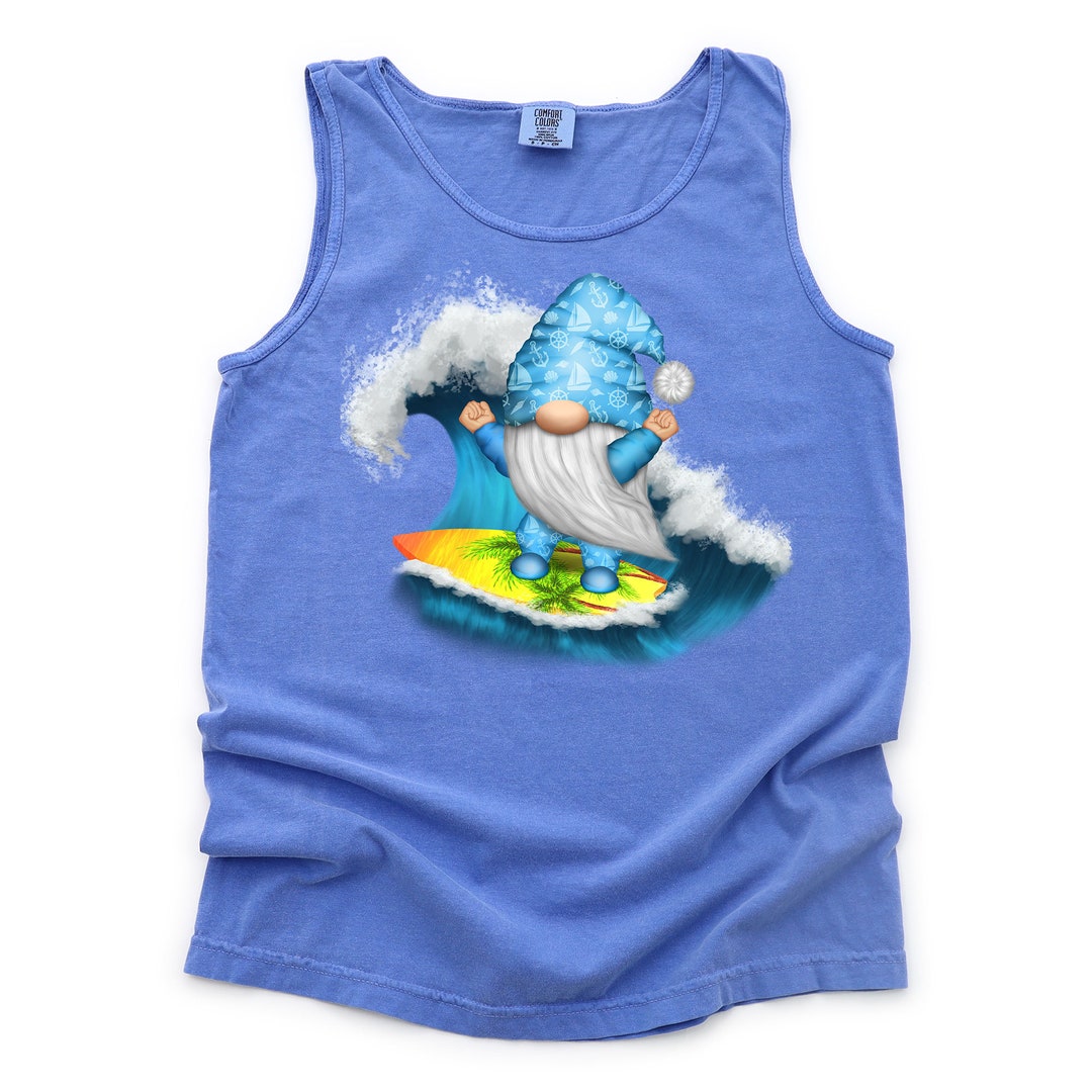 Summer Tank Top, Surfing Gnome, Beach Tank Top, Ocean Tank Top, Comfort ...