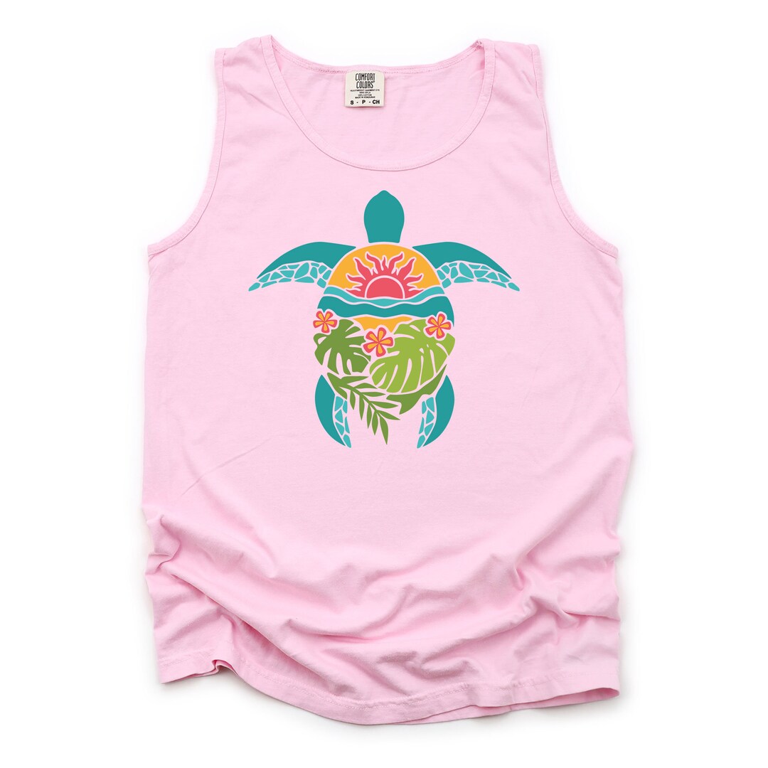 Sea Turtle Tank Top: Tropical Leaves Comfort Colors Unisex Top - Etsy