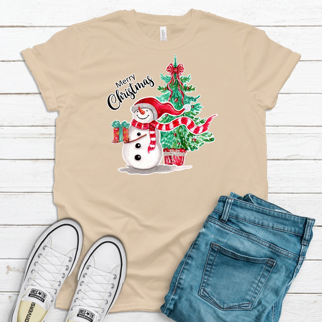 Merry Christmas, Snowman and Christmas Tree, Premium Unisex Tee, Size ...