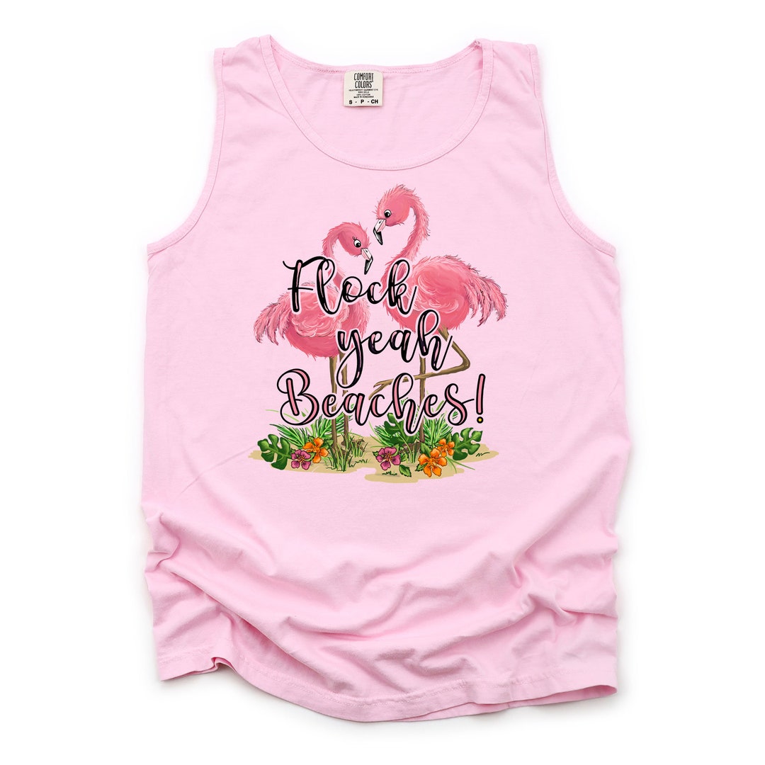 Summer Tank Top, Flock Yeah Beaches, Beach Tank, Ocean, Flamingo Tank ...