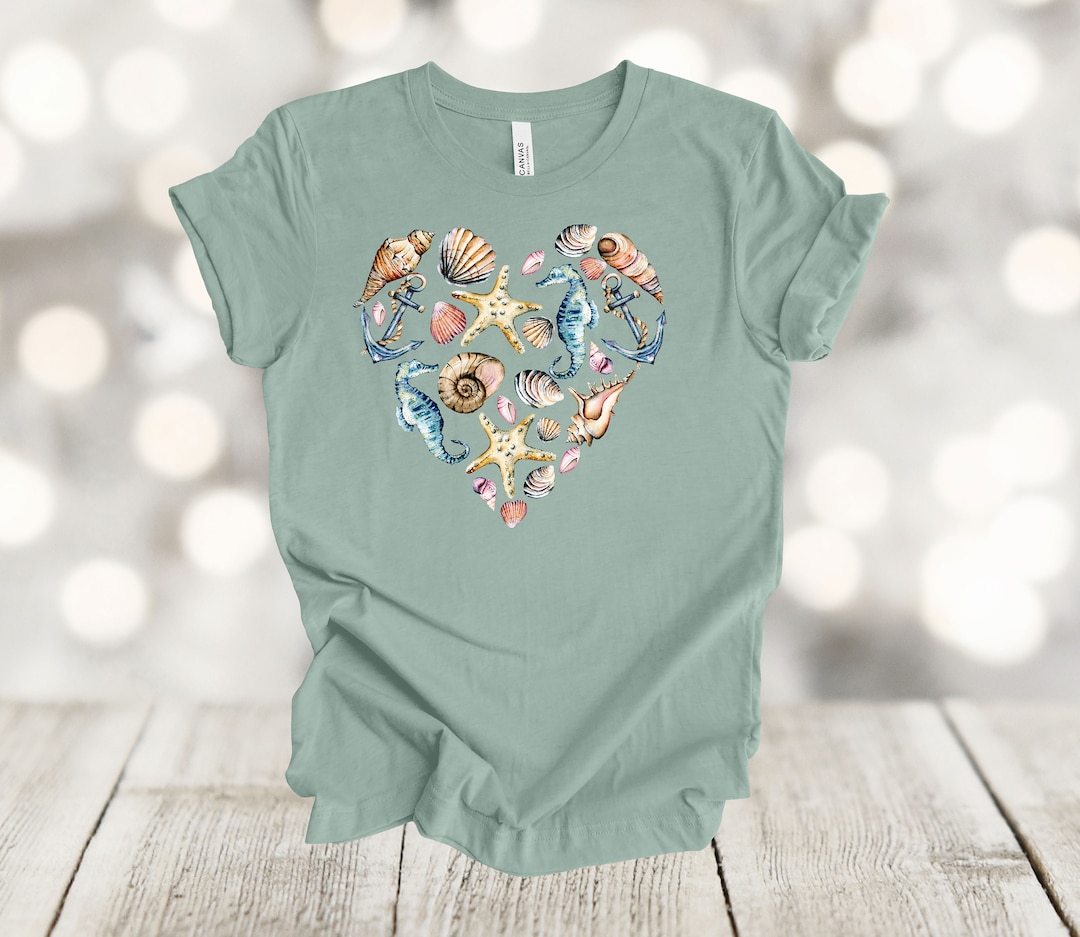 Sea Shell Shirt, Shell Heart, Heart Shape Sea Shells, Vacation Tee ...