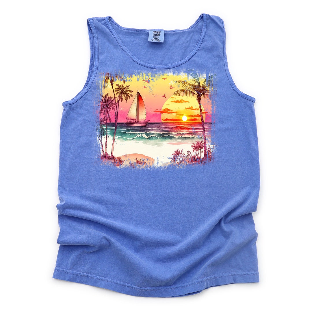 Sunset Beach Tank Top: Comfort Colors Unisex Ocean Scene - Etsy