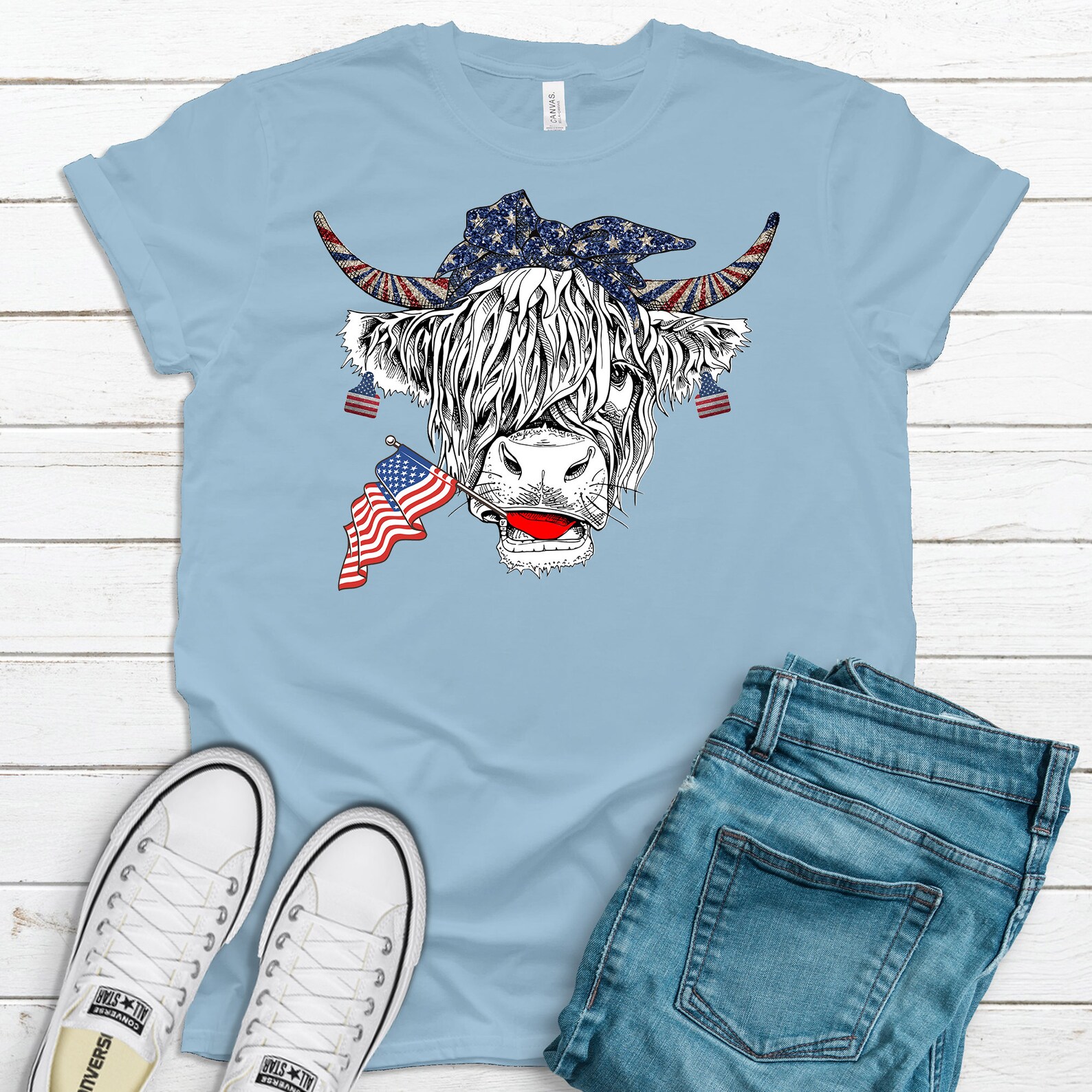 Adorable Patriotic Cow Red White and Blue Flag USA Cow - Etsy