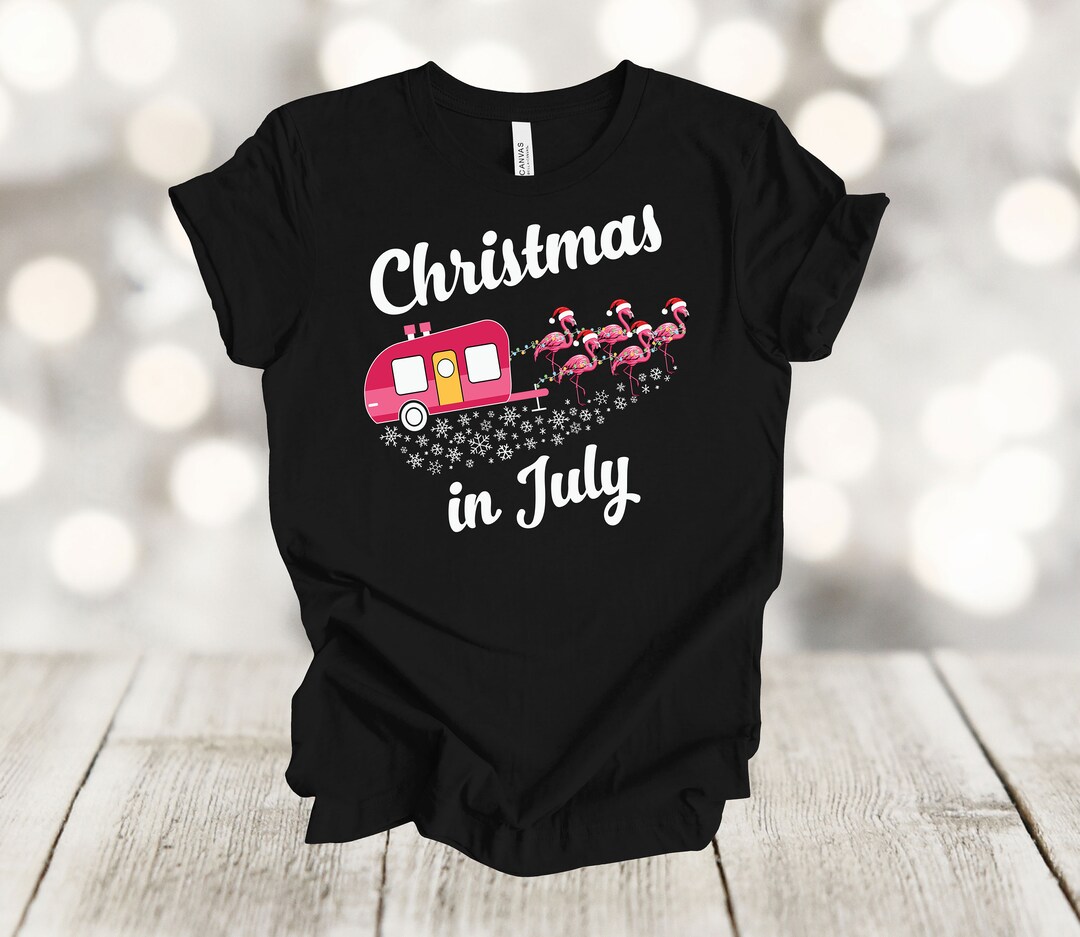 Christmas in July, Flamingos Pulling Camper, Camping Shirt, Premium ...