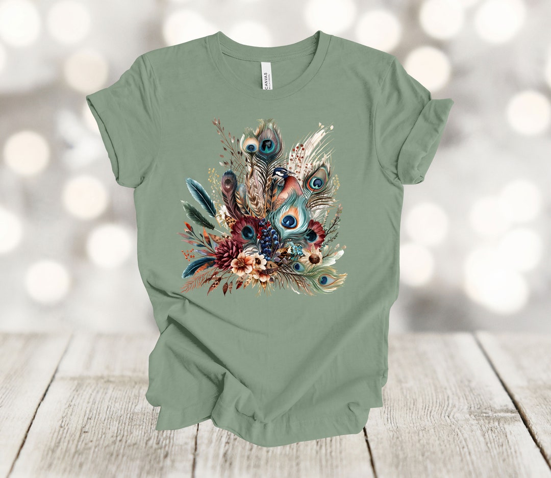 Peacock Shirt, Vintage Peacock and Flowers, Spring Flowers, Premium ...