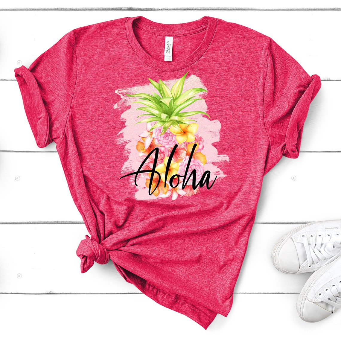 Aloha Pineapple Flowers Shirt Hawaiian Shirt Premium Tee Etsy