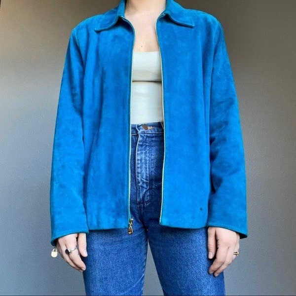 Cobalt Blue Leather Jacket - Etsy