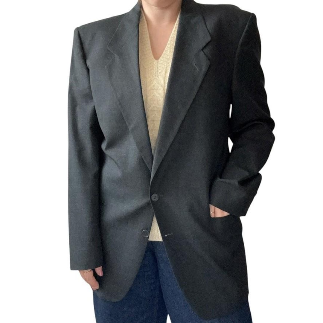 Vintage Unisex YSL Yves Saint Laurent Gray 100% Wool Sport Coat Blazer ...