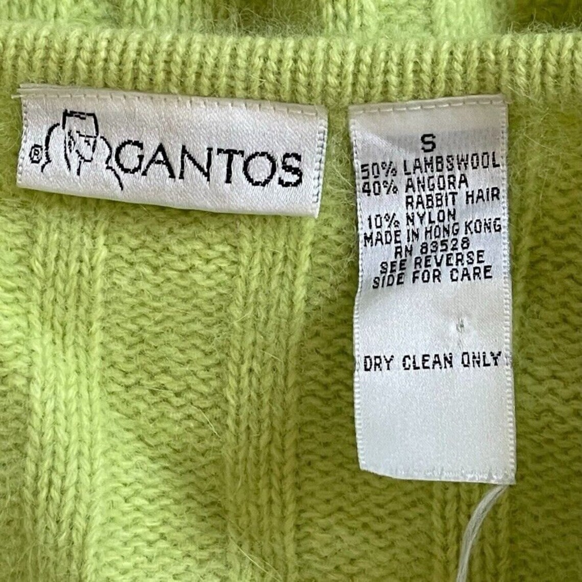 Vintage 80s Womens Gantos Soft Angora Lime Neon Green Ribbed V Neck ...